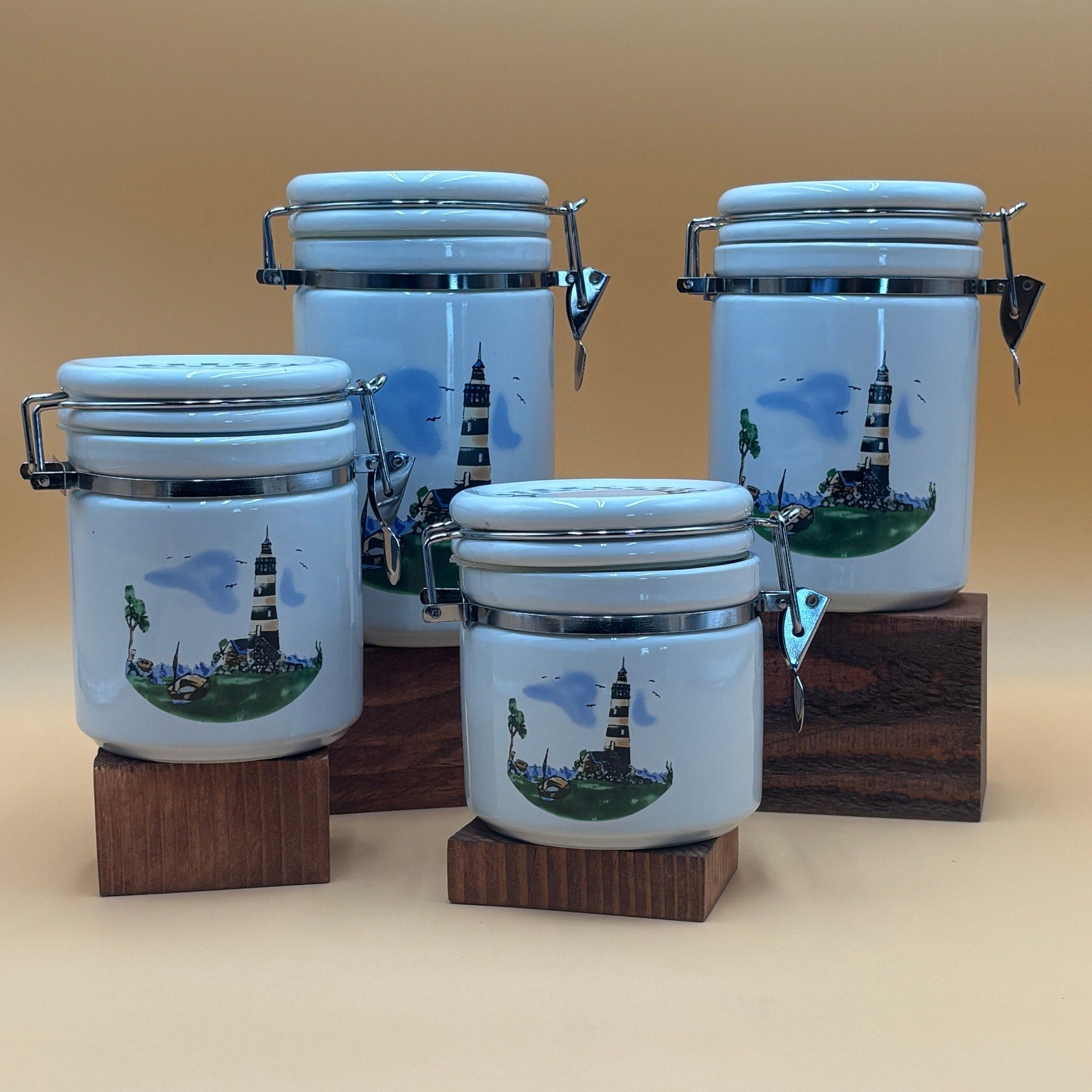 Vintage Alco Industries Lighthouse Canister Set - 4 Piece Kitchen Stor ...